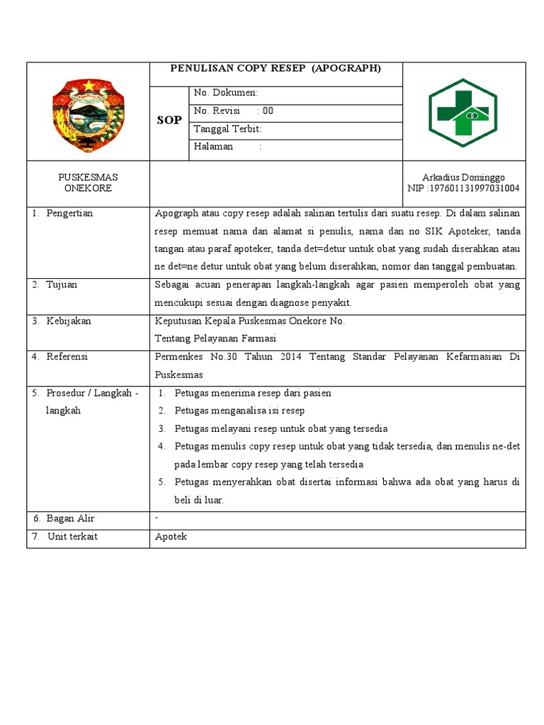 Sop Penulisan Copy Resep Atau Apograph | PDF