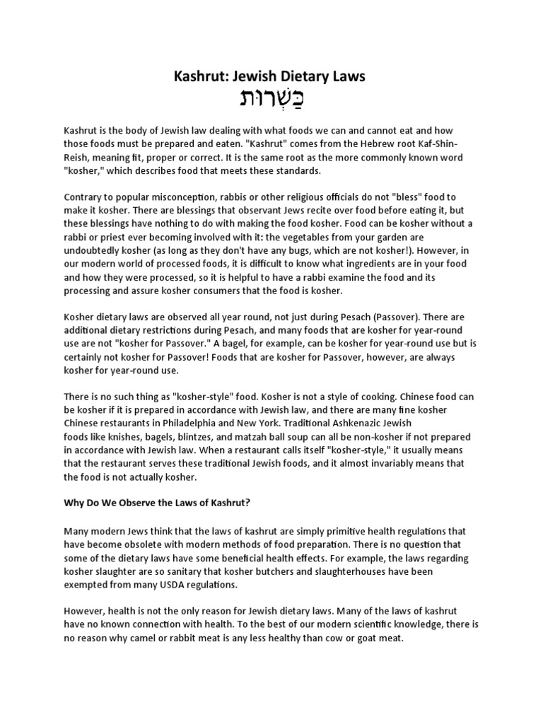 Understanding Kashrut: Jewish Dietary Laws | PDF | Food And Drink ...