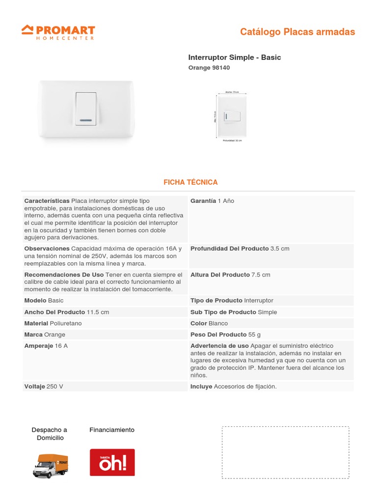 Interruptor Simple Basic Cuadrado B | PDF