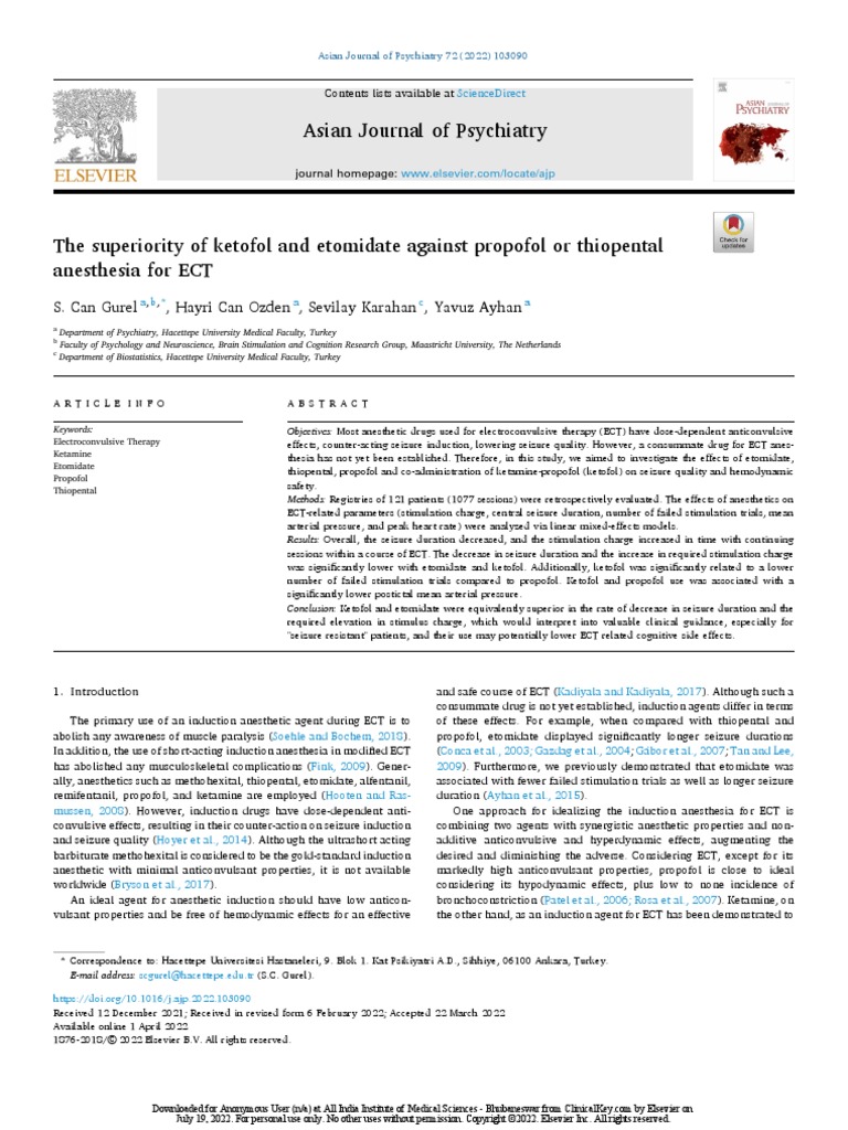 Ketofol Vs Propofol Retrospective Study | PDF | Electroconvulsive ...