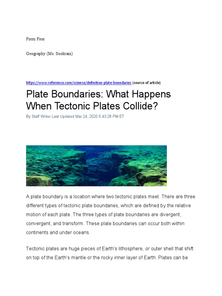 An Overview of the Three Types of Plate Boundaries: Divergent ...