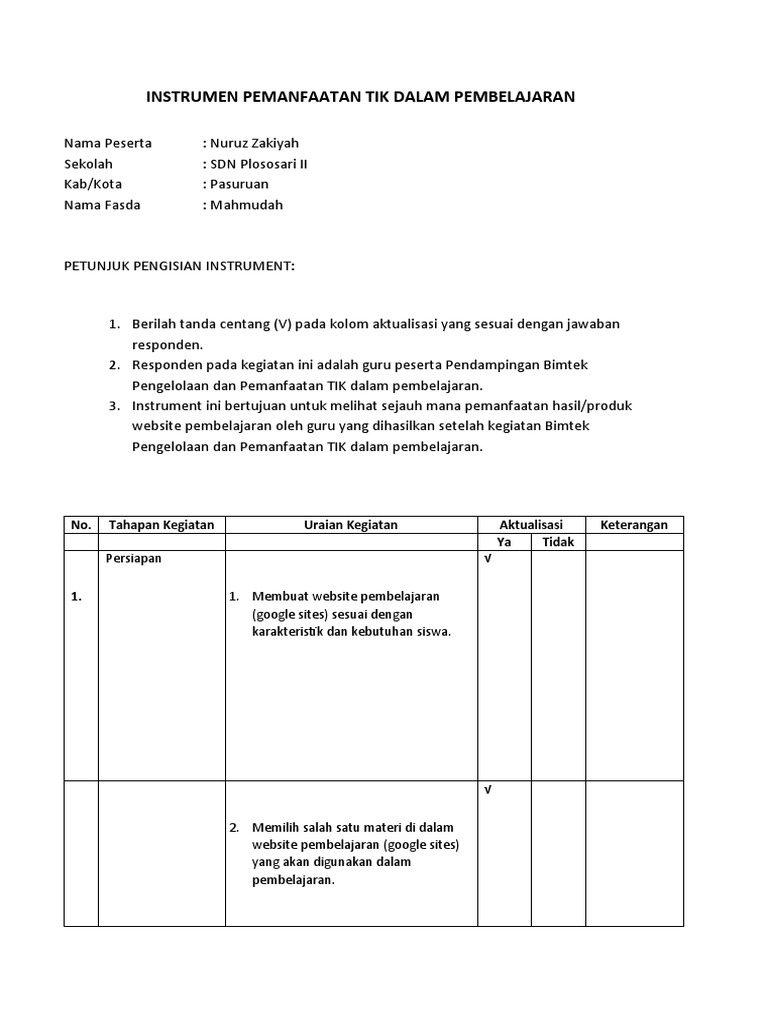 Instrument Pemanfaatan Tik Dalam Pembelajaran | PDF | Karier ...