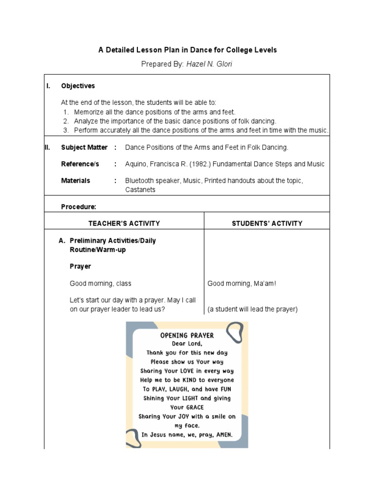 A Detailed Lesson Plan in Dance | PDF | Dances | Finger