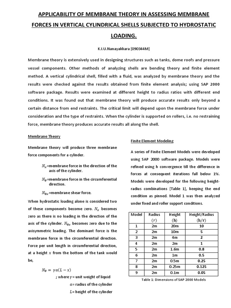 Membrane Theory in Cylindrical Shells | PDF | Bending | Force
