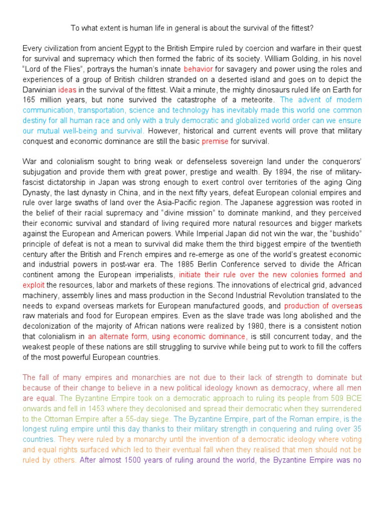 To What Extent Is Human Life in General About The Survival of The ...