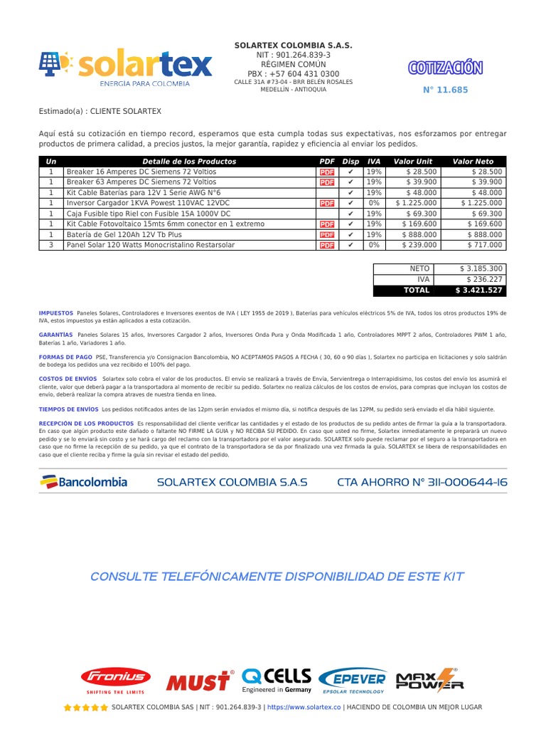 Kit Solar Aislado 1440 Watts X Dia Solartex 2022 | PDF | Panel solar ...