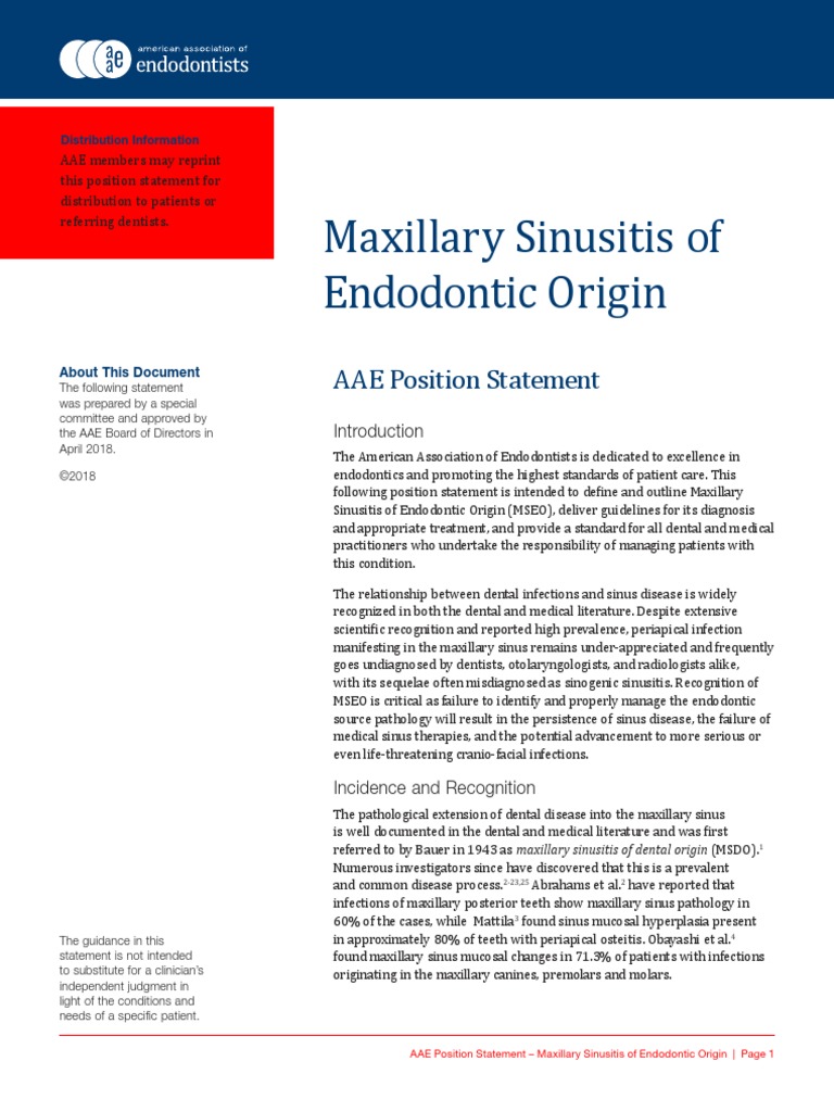 Maxillary Sinusitis of Endodontic Origin: AAE Position Statement | PDF ...