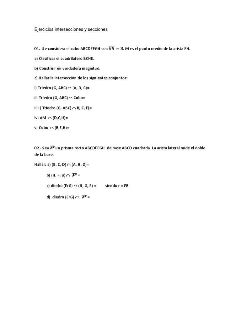 Ejercicios Intersecciones y Secciones | PDF