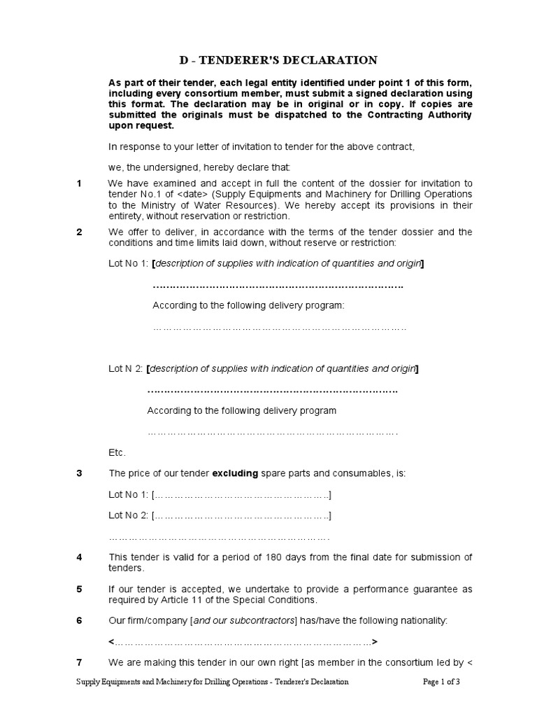 16 Tenderer's Declaration | PDF | Government | Common Law