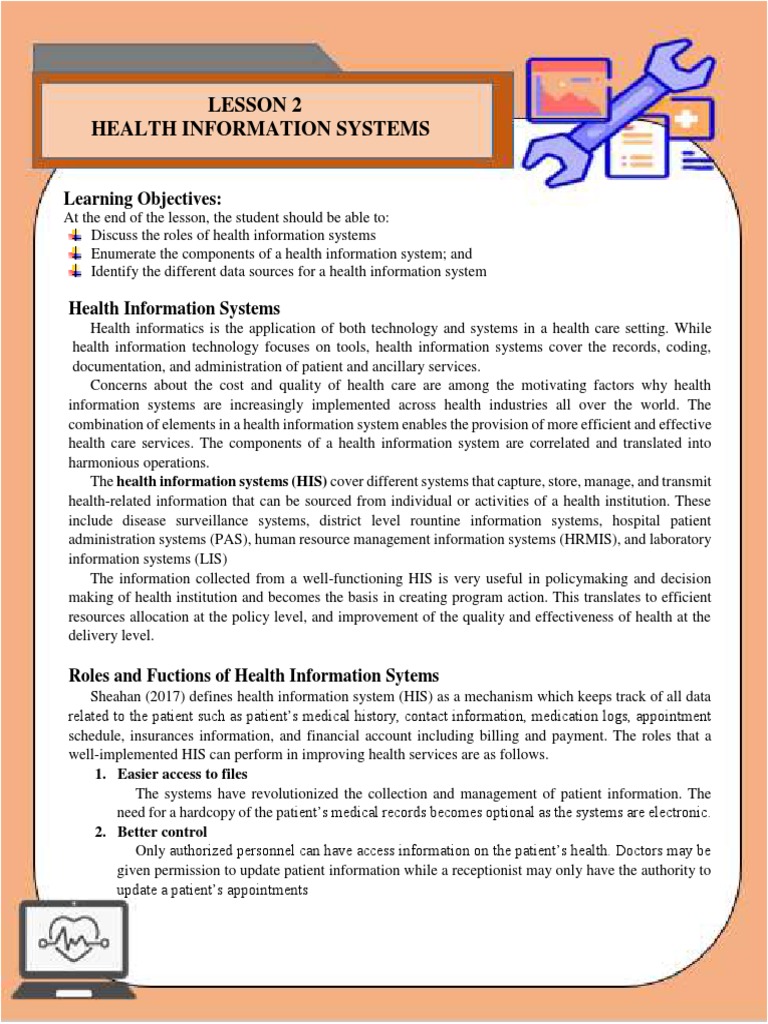 Student's Copy - LESSON 2 Health Information System | PDF | Health ...