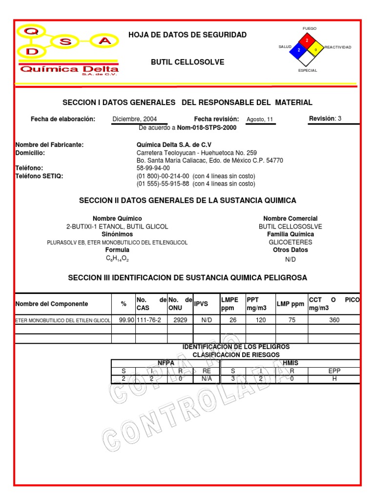 Butil Cellosolve MSDS | PDF | Agua | Combustión