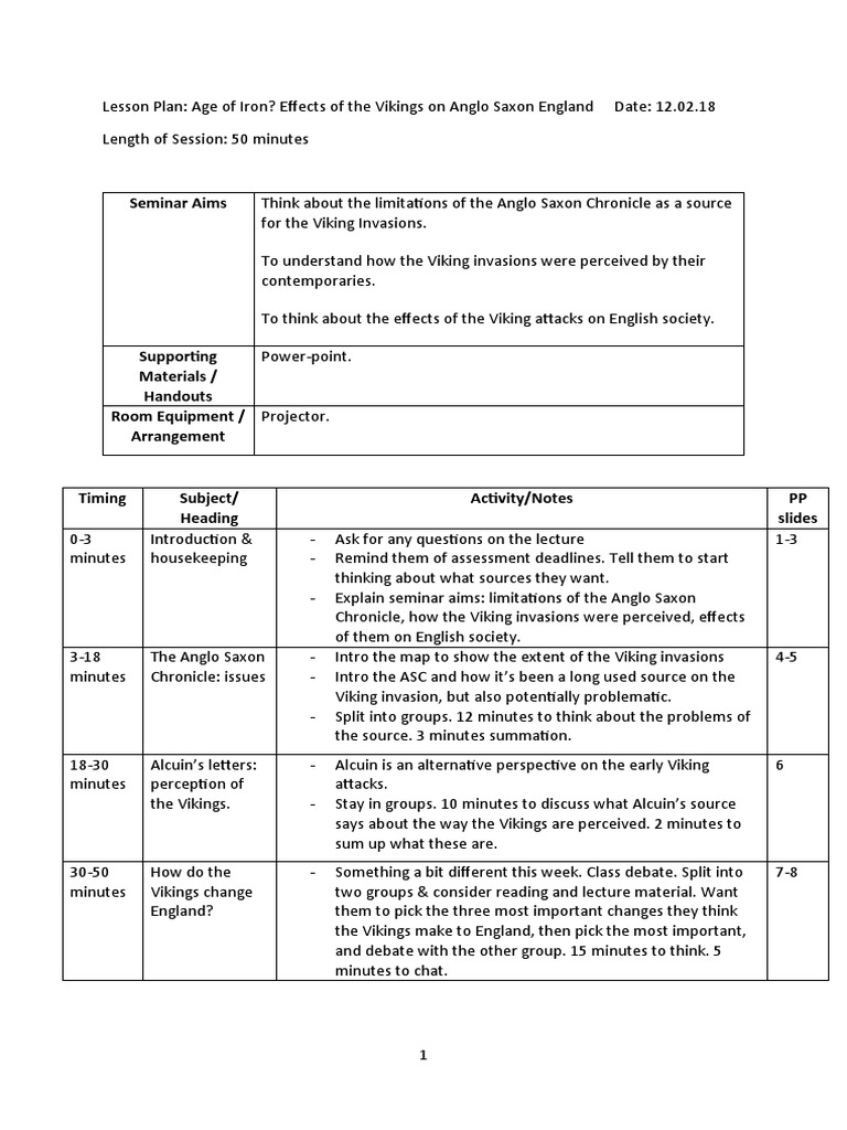 Lesson Plan Week 4 Age of Iron, Vikings in England | PDF | Vikings ...