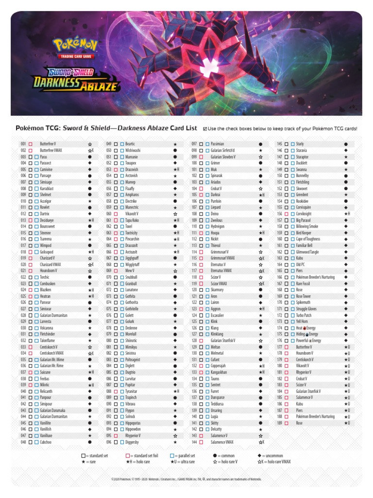 Pokémon TCG: Sword & Shield-Darkness Ablaze Card List | PDF | Video ...
