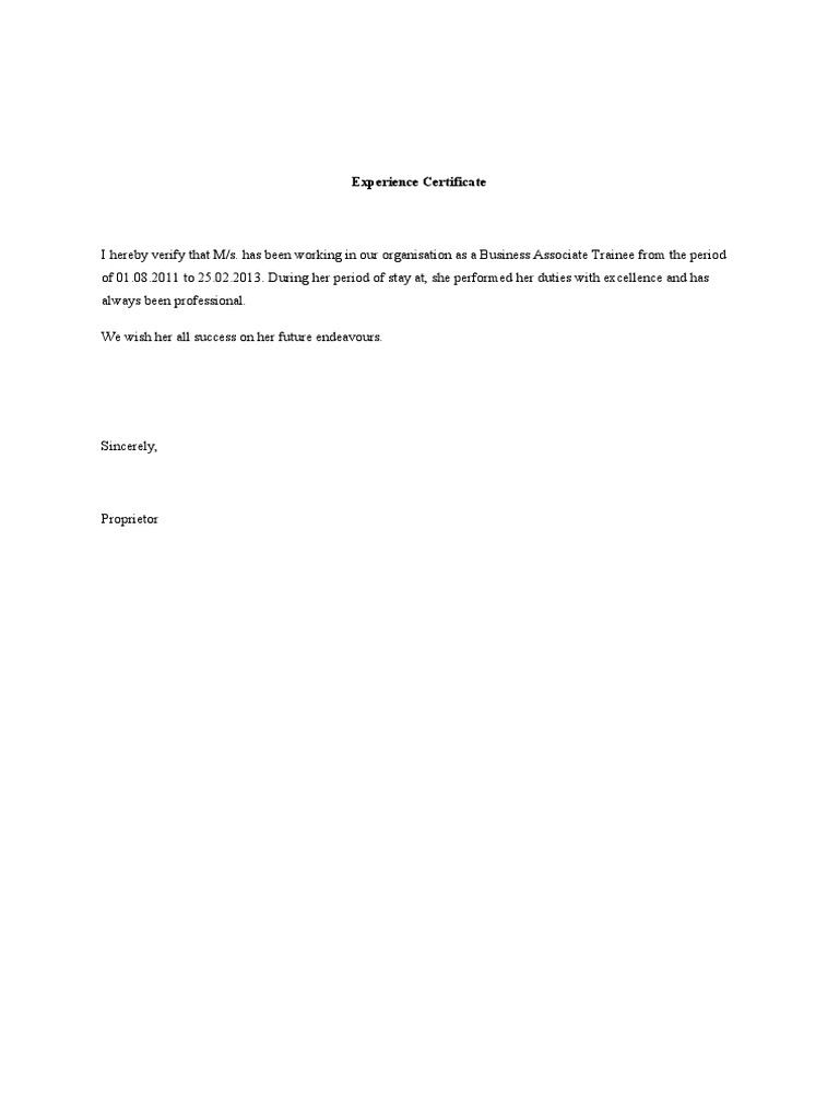 Experience Letter 2011 To 2013 | PDF