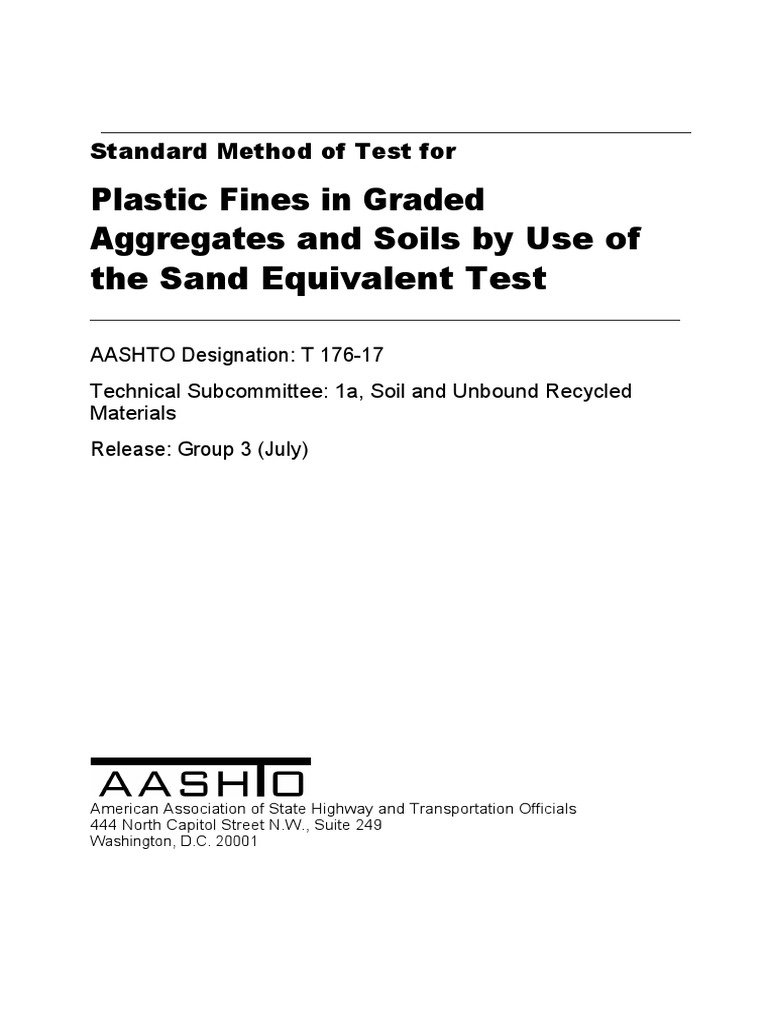 Aashto T 176-17 | PDF | Sand | Water