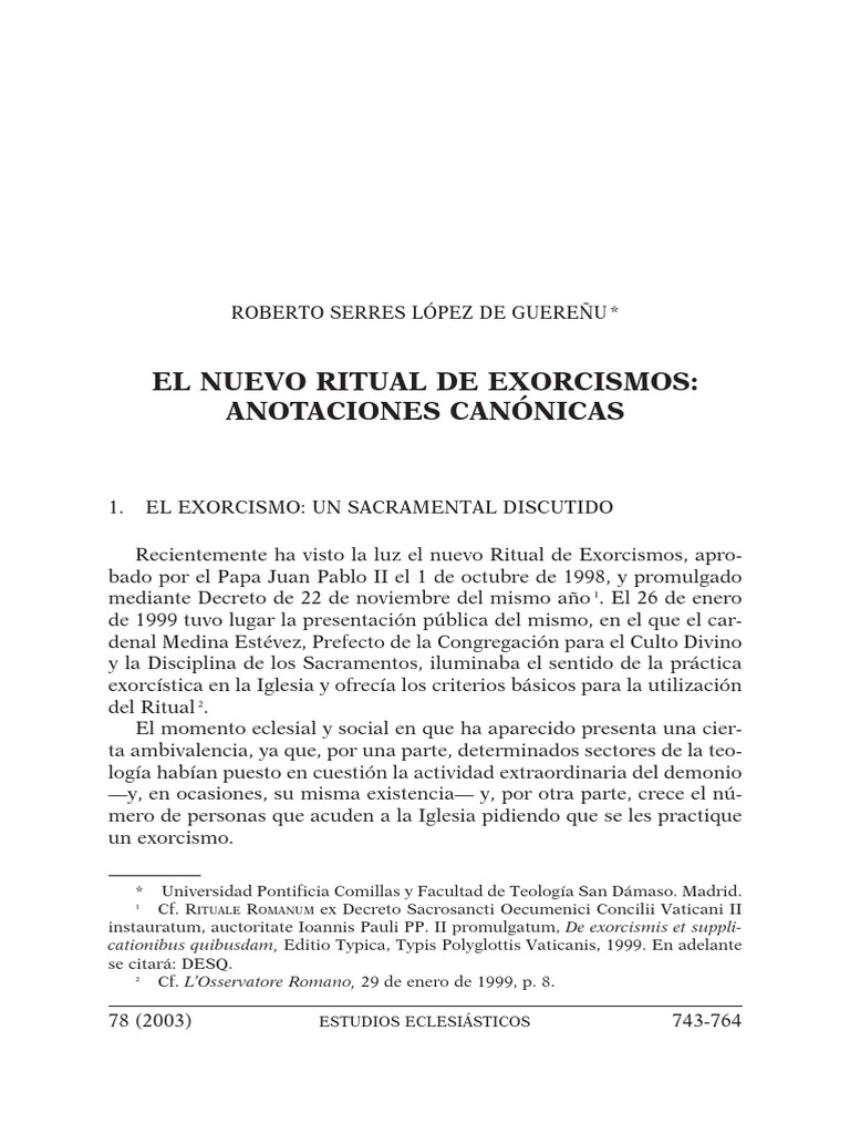 Nuevo Ritual de Exorcismos: Análisis Canónico | PDF | Exorcismo | Demonios