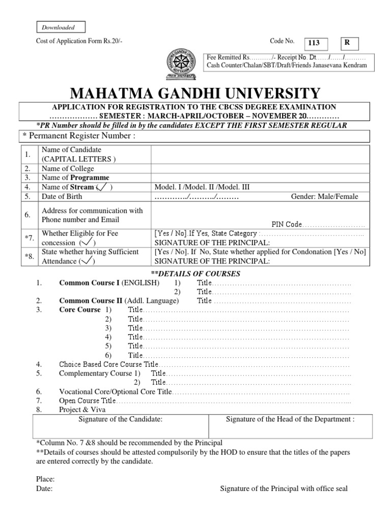 Mahatma Gandhi University: Permanent Register Number | PDF