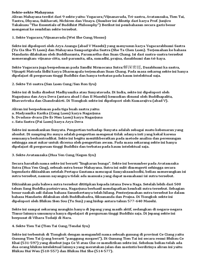 Sembilan Aliran Utama Mahayana dan Ciri Khas Masing-Masing | PDF