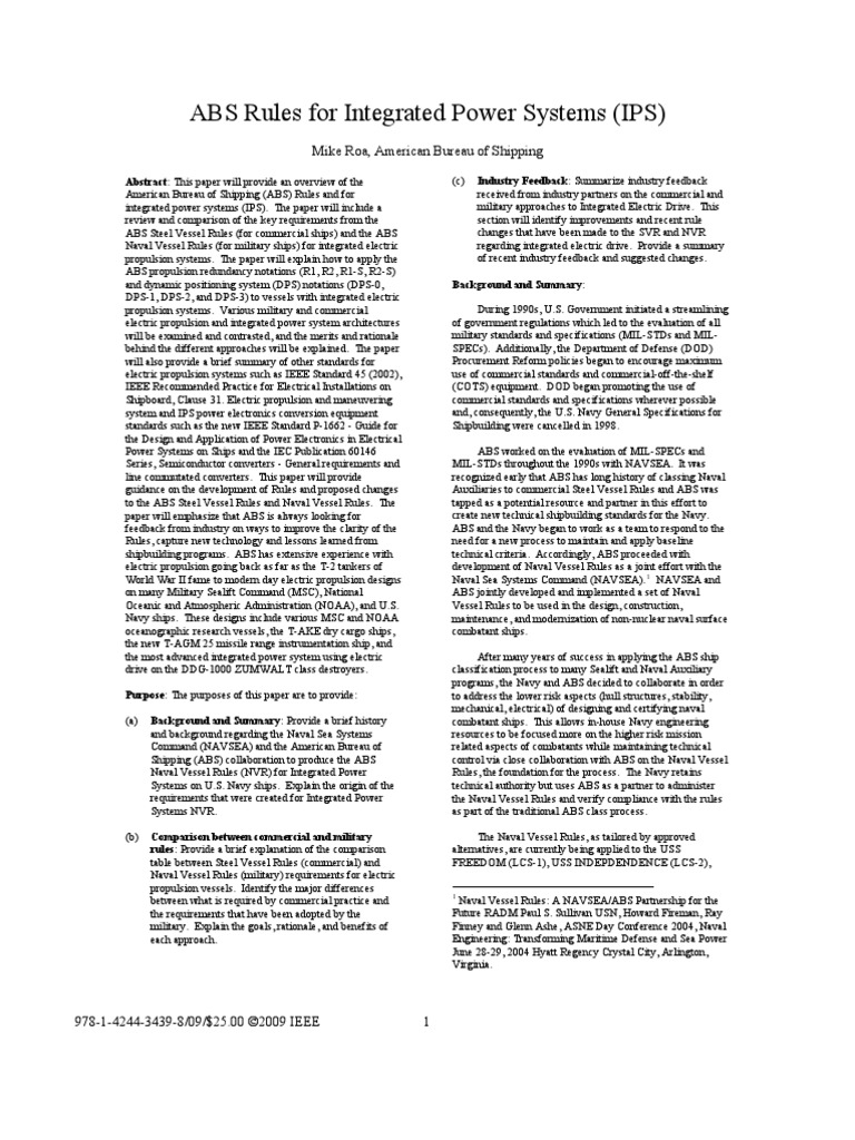 ABS Rules For Integrated Power Systems (IPS) | Download Free PDF ...