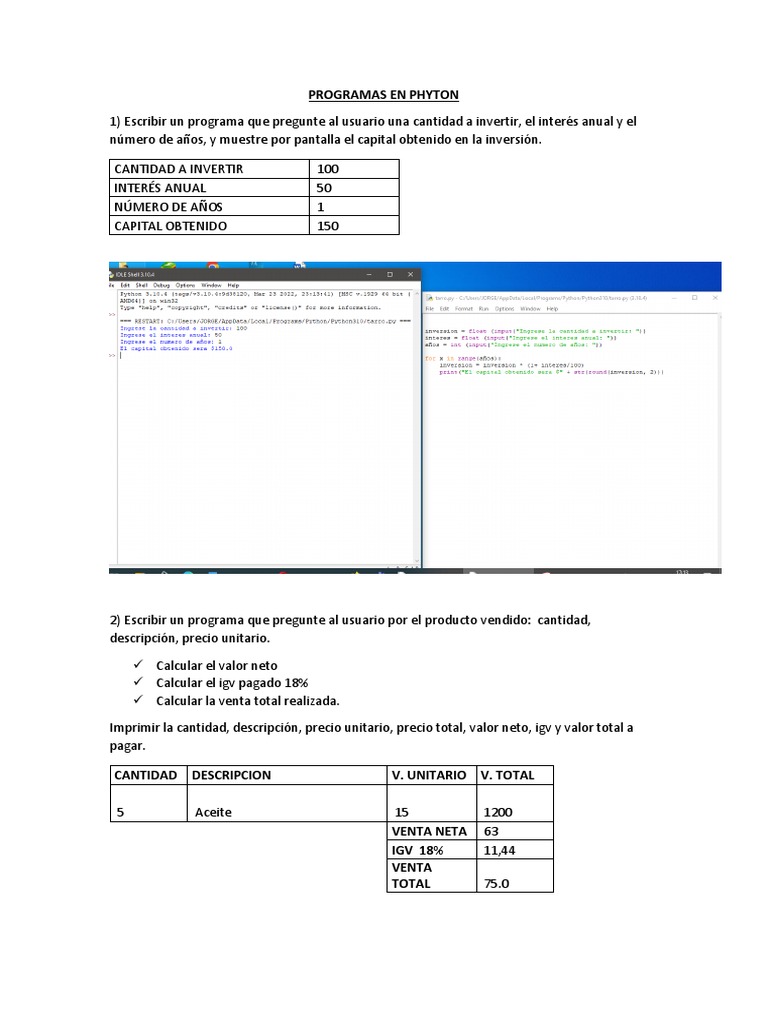 Ejercicios Python 1 Al 4 | PDF | Precios | Economias
