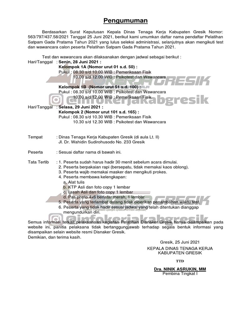 Surat Resmi Pelatihan Satpam Gada Pratama | PDF