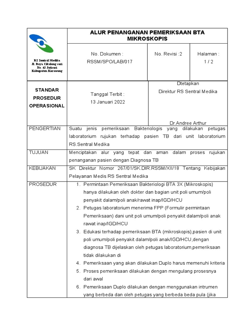 Sop PENANGANAN PEMERIKSAAN BTA MIKROSKOPIS | PDF