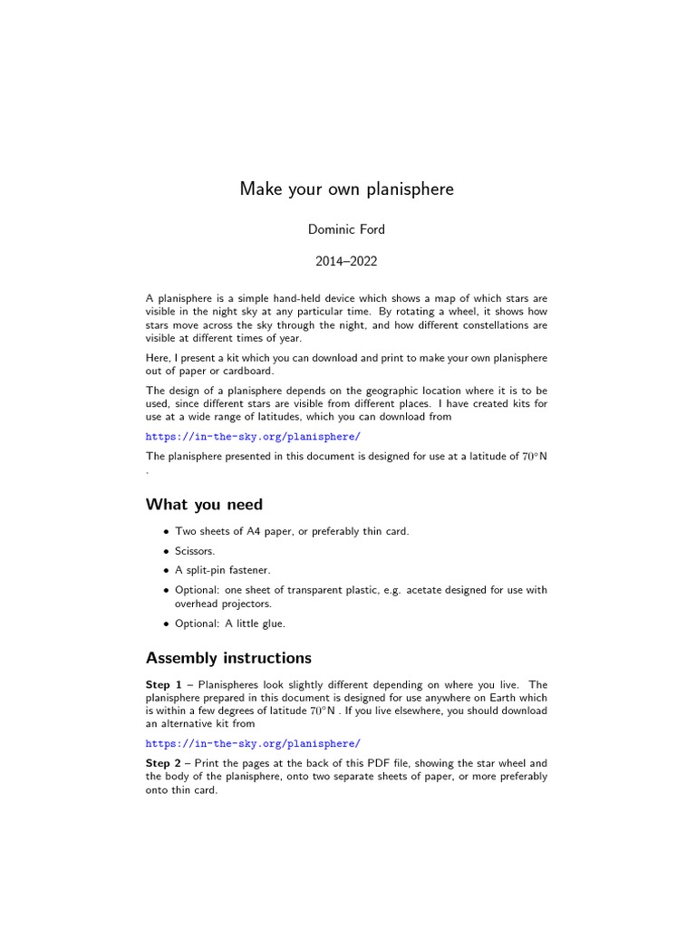 Make Your Own Planisphere: What You Need | PDF | Astronomy | Stars