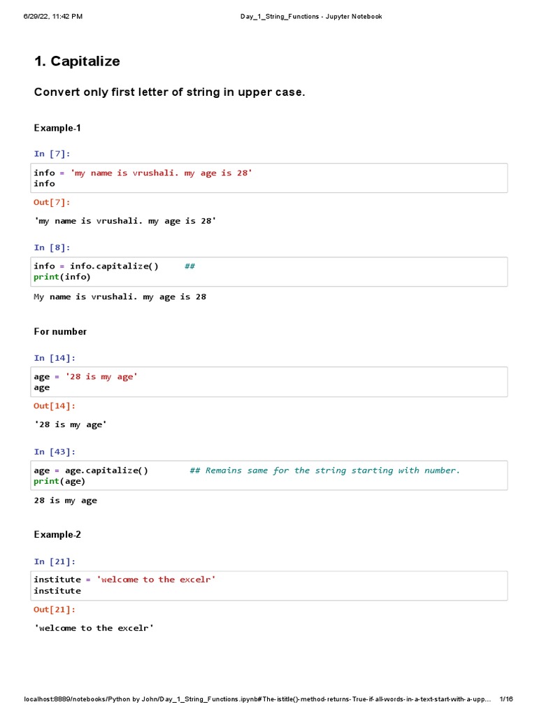 Day 1 String Functions Jupyter Notebook Pdf Artificial Intelligence Intelligence