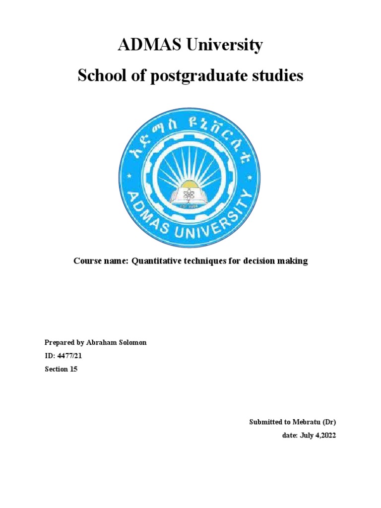 ADMAS University School of Postgraduate Studies: Course Name ...