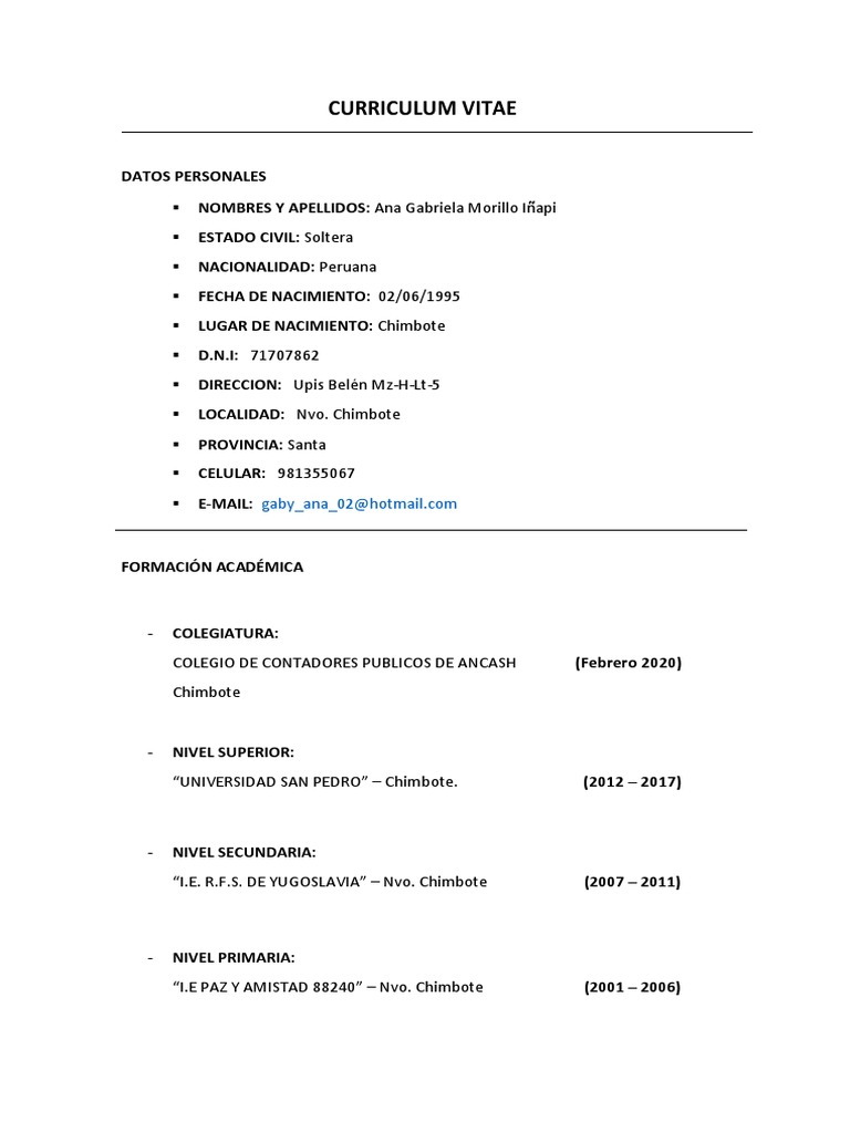 CV ANA Morillo | PDF | Contabilidad | Contador