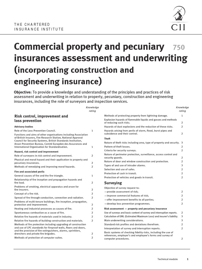 Assessing and Underwriting Property, Pecuniary, Construction, and ...
