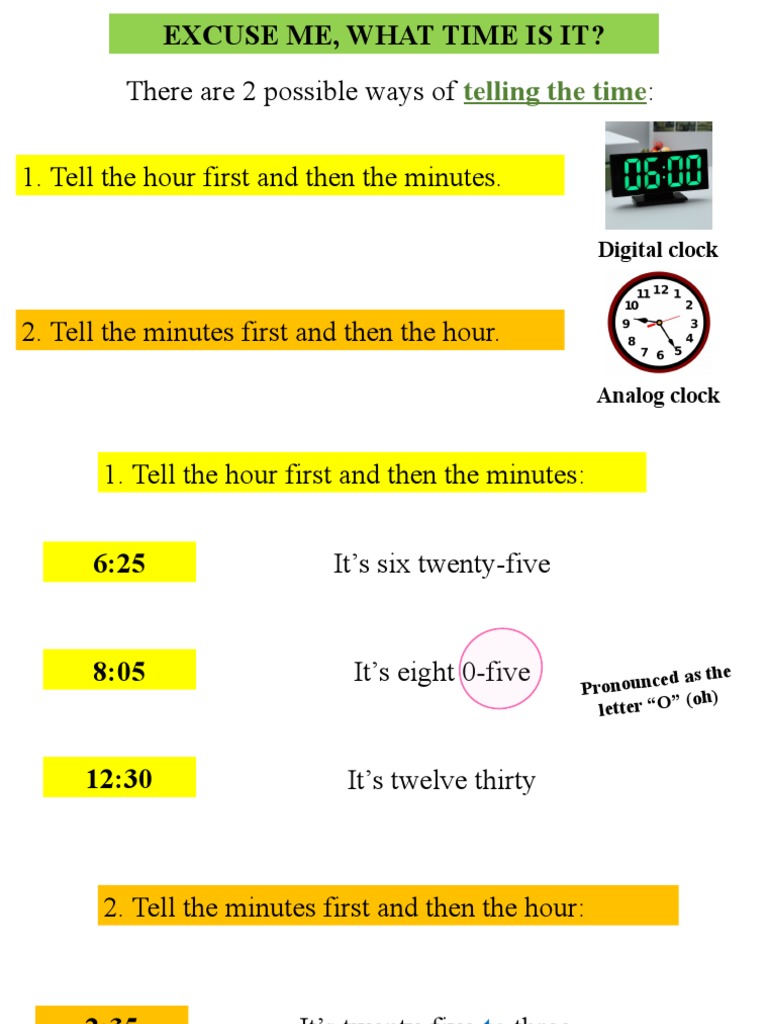 Telling The Time in English | PDF | Hour | Spacetime