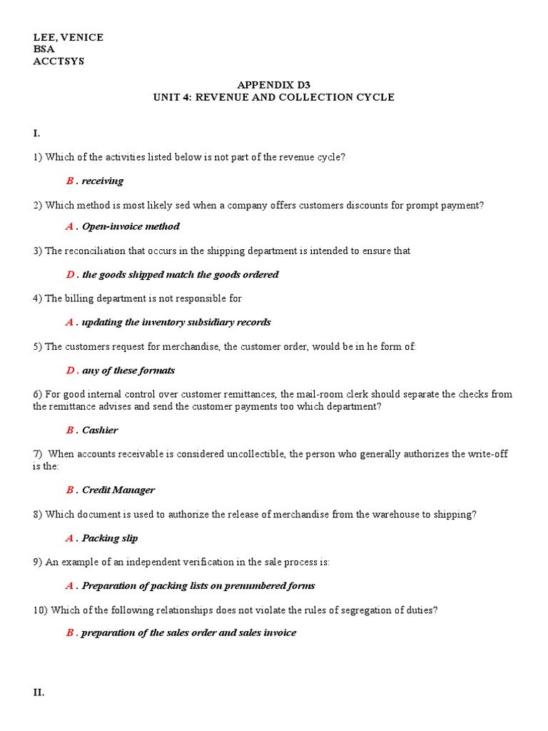 Unit 4 Revenue and Collection Cycle | PDF | Receipt | Invoice