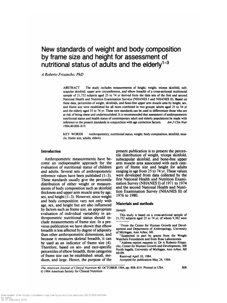 New Standards of Weight and Body Composition by Frame Size and Height ...