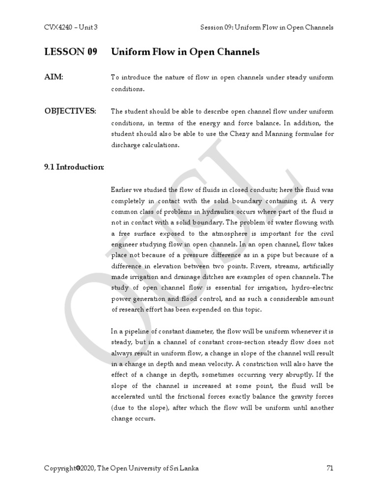 LESSON 9 Uniform Flow in Open Channels | PDF | Fluid Dynamics ...