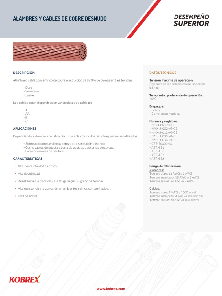 4 Cable Desnudo Semiduro Kobrex | PDF | Cobre | Aislador (Electricidad)