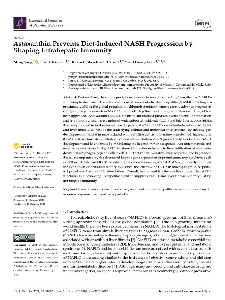Astaxanthin Prevents Diet-Induced NASH Progression by Shaping ...