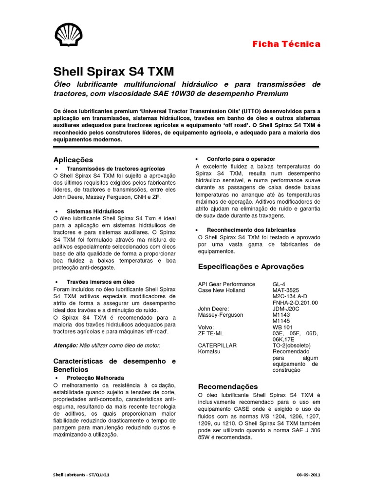 Shell Spirax S4 TXM | PDF | Óleo de motor | Engenharia Mecânica