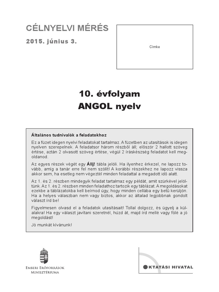 Celnyelvimeres 2015 10evf Angol | PDF