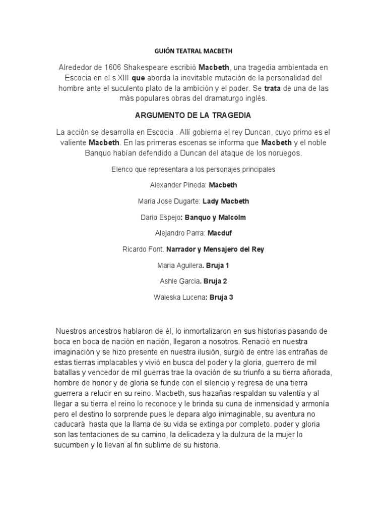 Guion Obra Macbeth | PDF | Macbeth