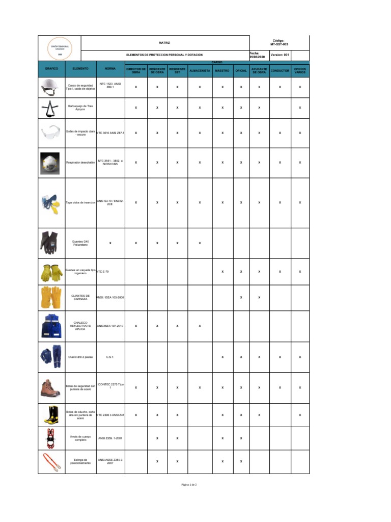 Matriz de EPP | PDF | Equipo de protección personal | Equipo deportivo