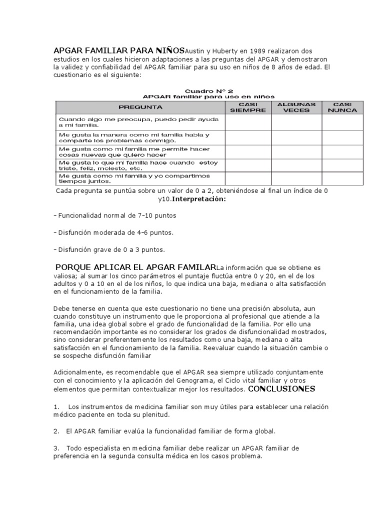 Apgar Familiar para Niños | PDF