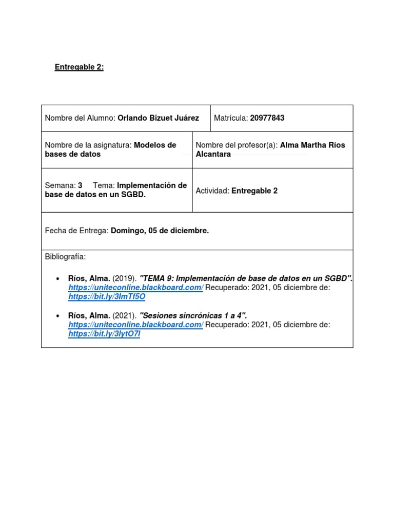 Entregable2 ModelosdeBDD OrlandoBizuet | PDF | Bases de datos | SQL