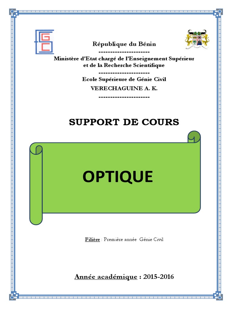 Cours d'Optique Géométrique - Licence 1 | PDF | Réfraction | Optique