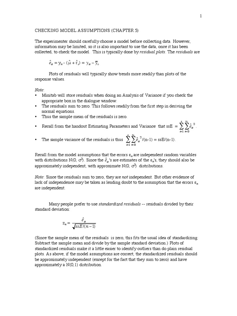 Checking Model Assumptions Pdf Errors And Residuals Normal