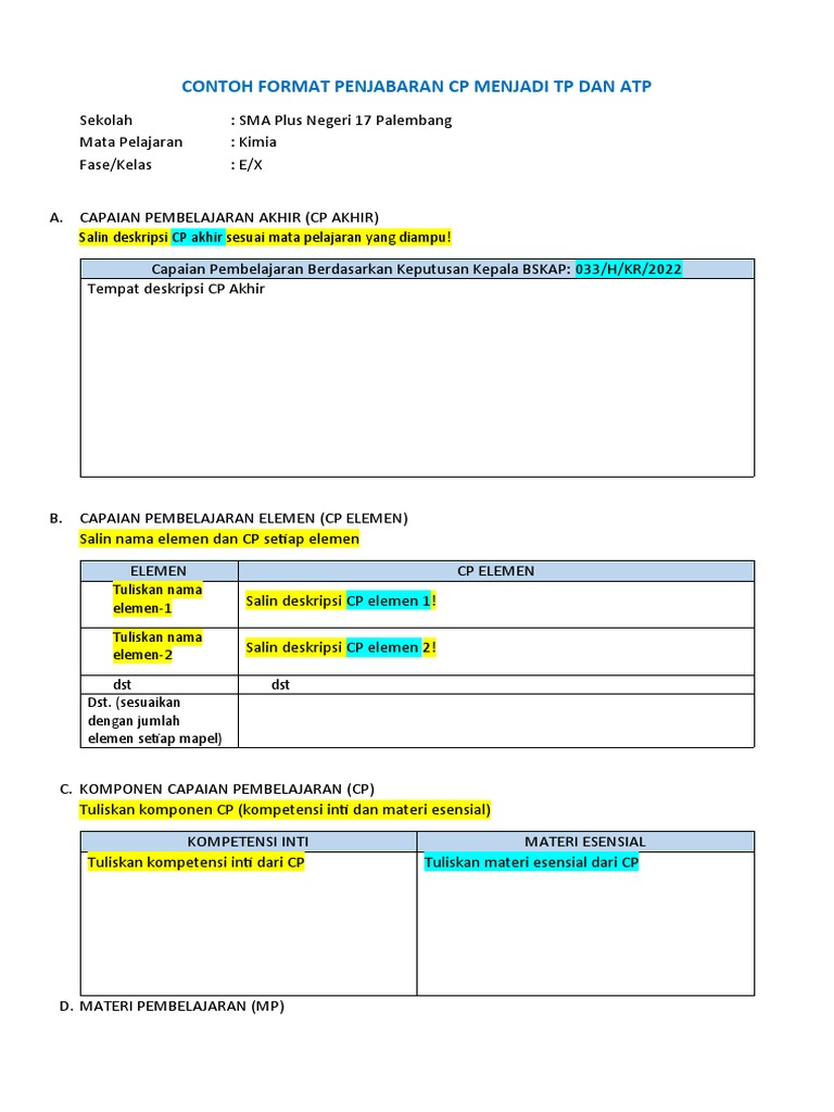 01c. Contoh Format Penjabaran CP Menjadi TP Dan ATP-SMA | PDF