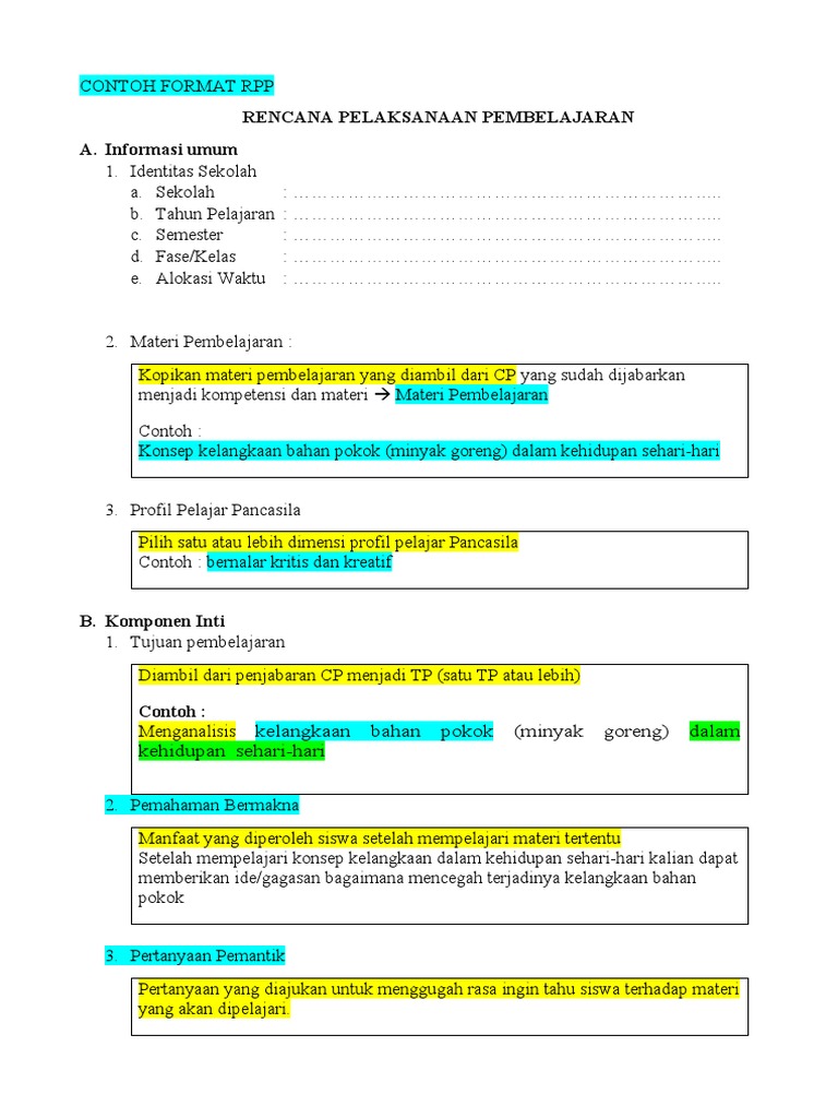 Contoh Format RPP Kurikulum Merdeka | PDF | Karier & Perkembangan ...