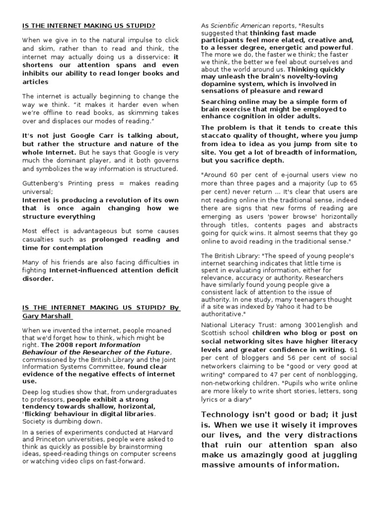 Is The Internet Making Us Stupid | PDF | Literacy | Internet