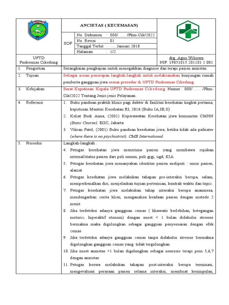 SOP Ancietas (Kecemasan) | PDF