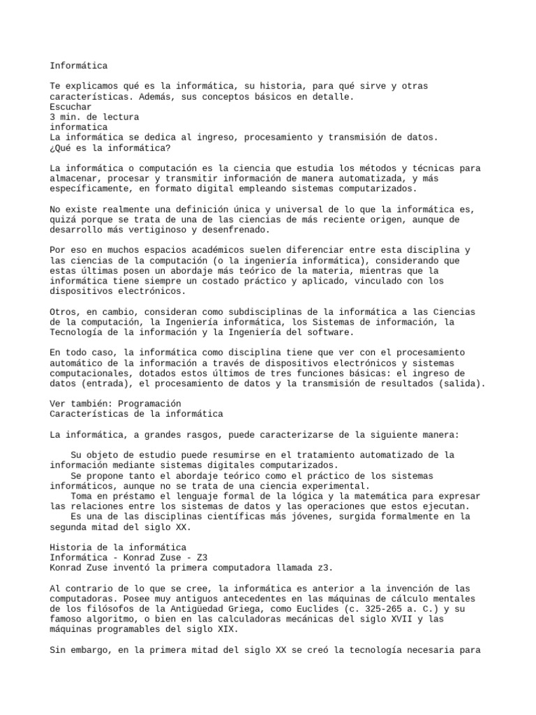 Ensayo Informatica | PDF | Informática | Ciencias de la Computación